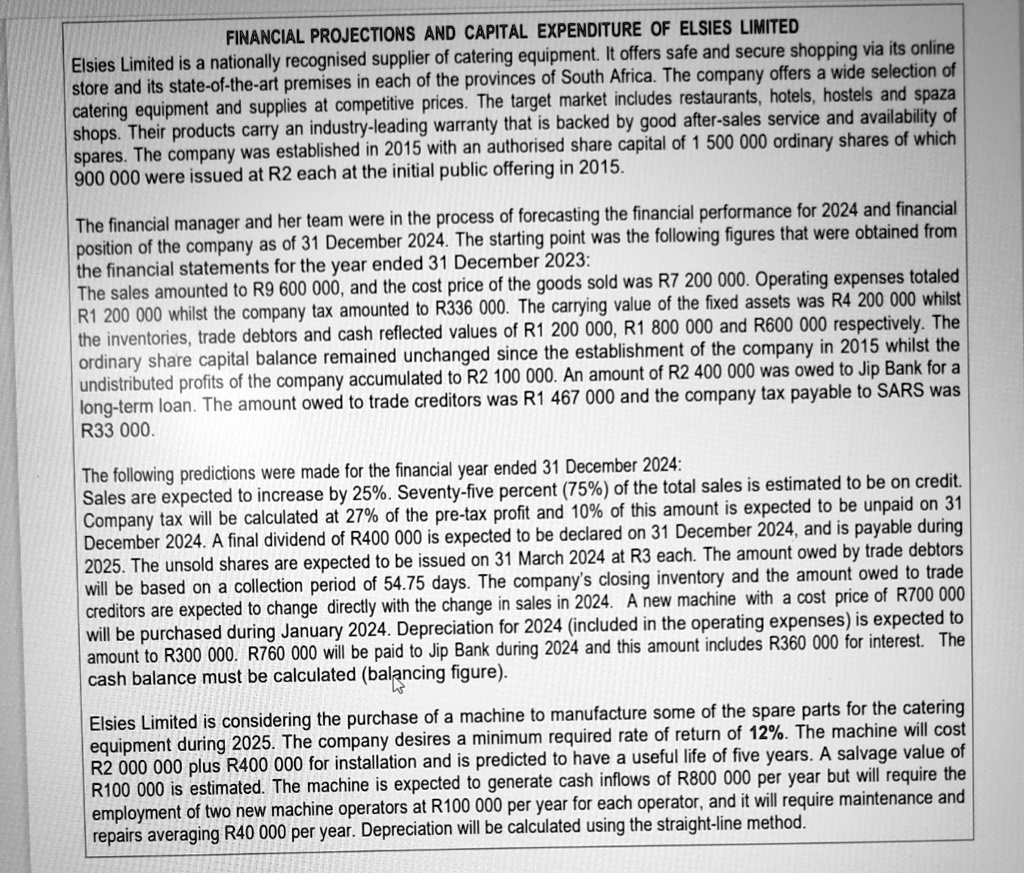 SOLVED: Prepare the following pro forma statements: 1.1 Statement of ...