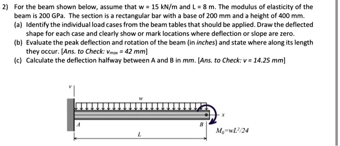 2 for the beam shown belowassume that w15 knm and l8 mthe modulus of ...