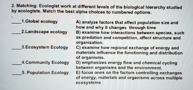 Matching ecologist work at different levels of the...