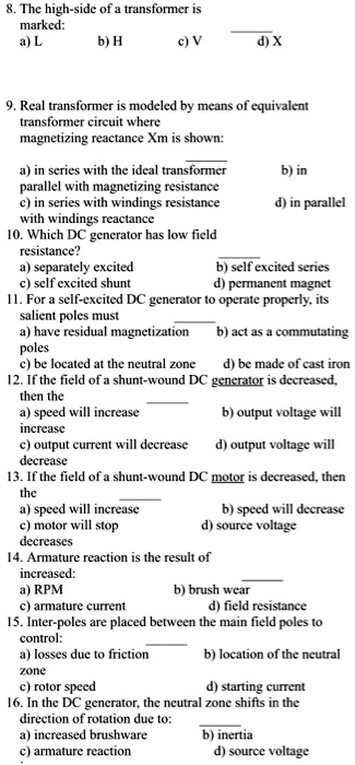 8 the high side of a transformer is marked al bh cv d x 9 real ...