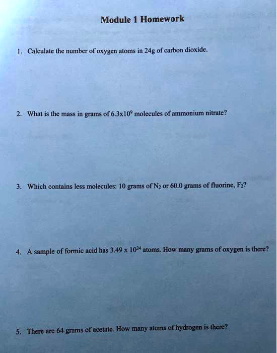 SOLVED: Module Homework Calculate the number of oxygen atoms in 248 ...