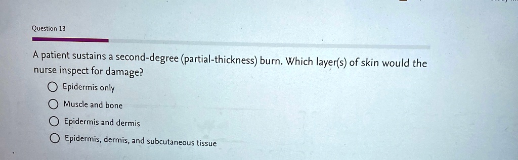 question 13 a patient sustains a second degree partial thickness burn ...