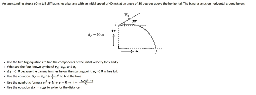 SOLVED: An ape standing atop 60-m tall cliff launches banana with an ...