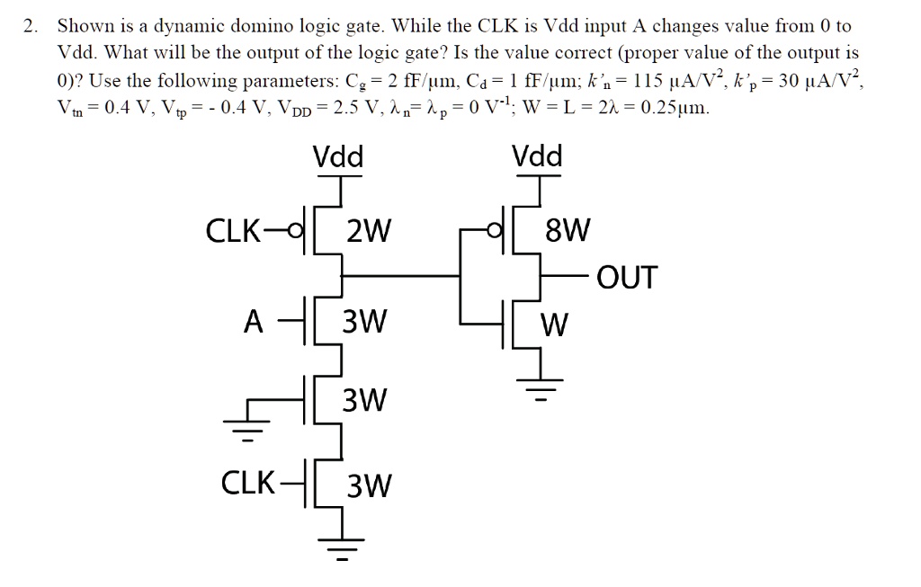 SOLVED: 2. Shown is a dynamic domino logic gate. While the CLK is Vdd ...