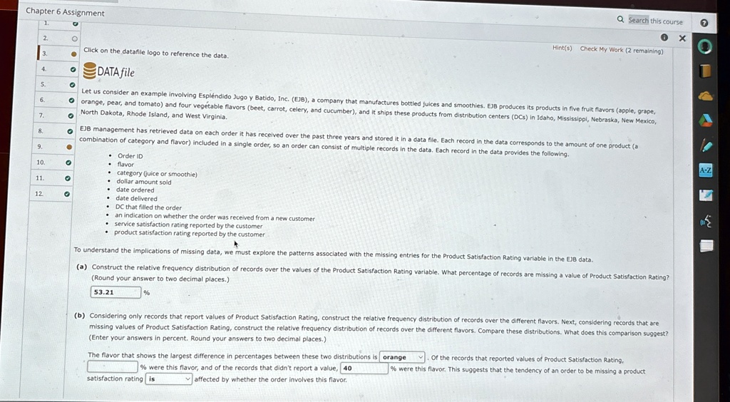 chapter 6 assignment click on the datafile logo to reference the data data file let us consider ...