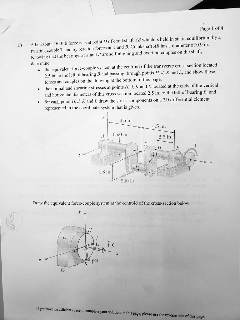 1.) Page 1 of 4 A horizontal 500-lb force acts at point D of crankshaft ...