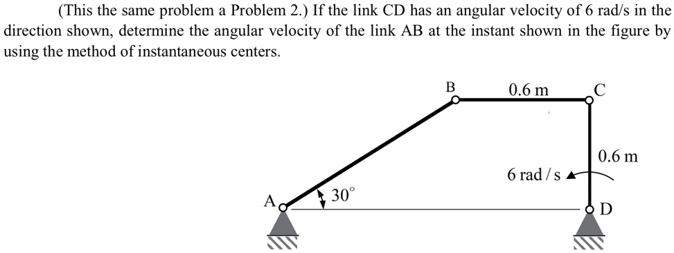 (This the same problem a Problem 2.) If the link CD has an angular velocity of 6 rad/s in the ...