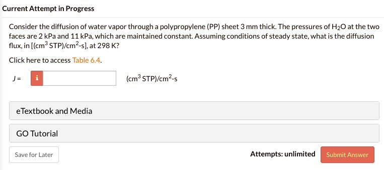 SOLVED: Current Attempt in Progress Consider the diffusion of water vapor through a ...
