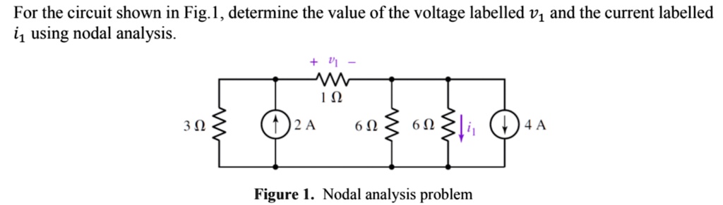 For the circuit shown in Fig.1, determine the value of the voltage labelled v(1) and the current ...