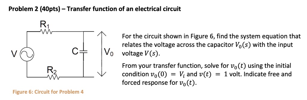 Problem 2 (40pts) - Transfer function of an electrical circuit R1 V C R2 Figure 6: Circuit for ...