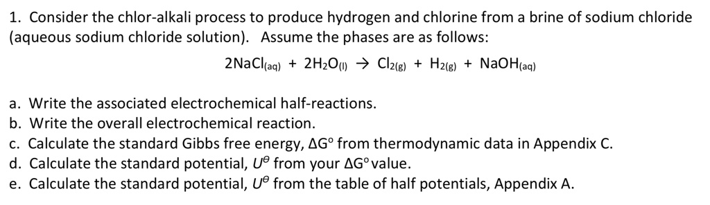 1. Consider the chlor-alkali process to produce hydrogen and chlorine ...