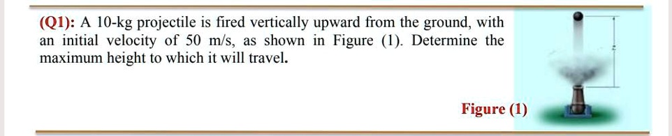 (Q1): A 10-kg projectile is fired vertically upward from the ground, with an initial velocity of ...