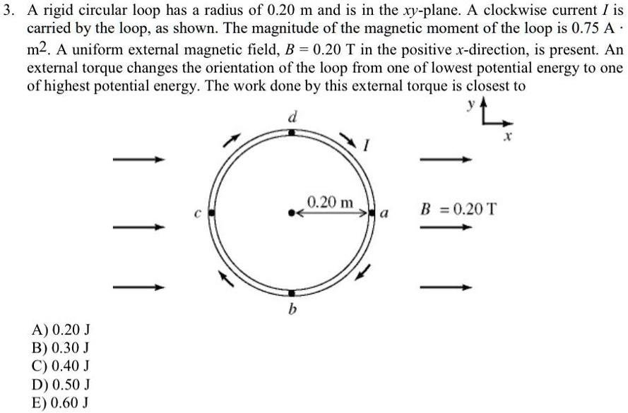 SOLVED: A rigid circular loop has a radius of 0.20m and is in the xy ...