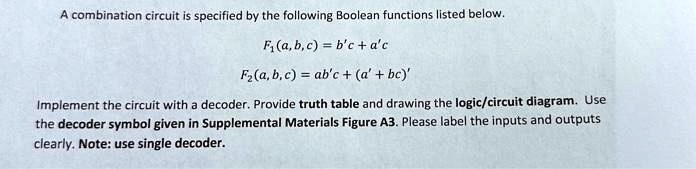 Solved Help A Combination Circuit Is Specified By The Following Boolean Functions Listed Below 0200