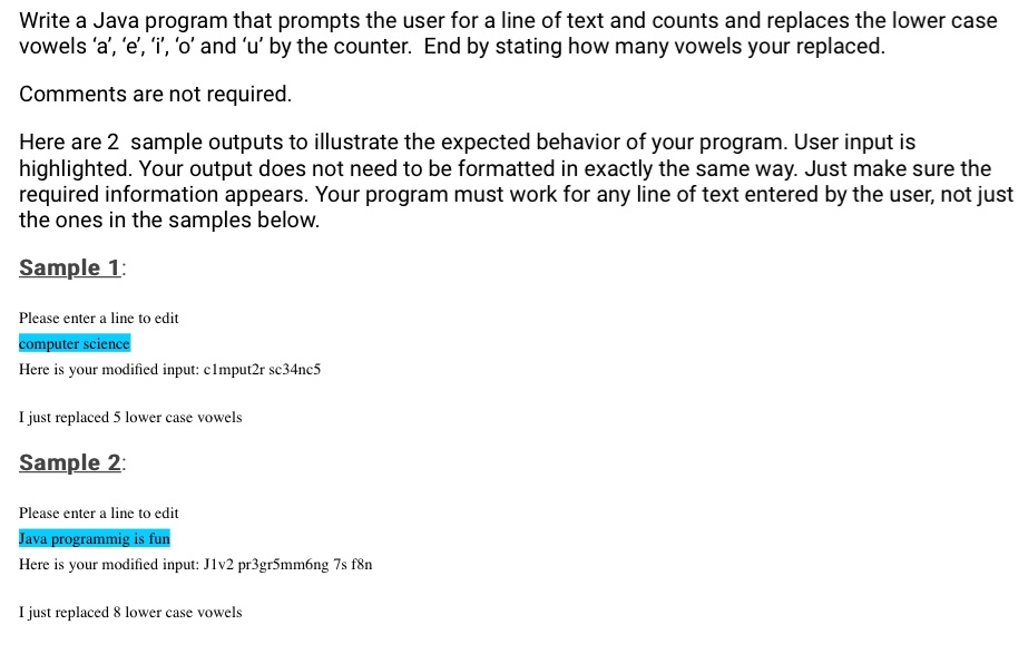 Write a Java program that prompts the user for a line of text and counts and replaces the lower ...
