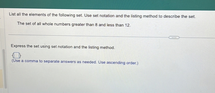 List all the elements of the following set. Use set notation and the ...