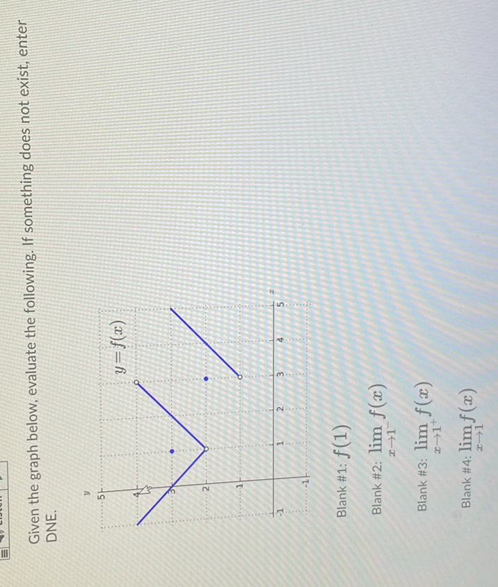 SOLVED: Given the graph below, evaluate the following. If something does not exist, enter DNE ...