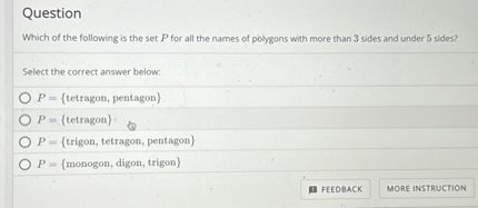 SOLVED: Question Which of the following is the set P for all the names ...