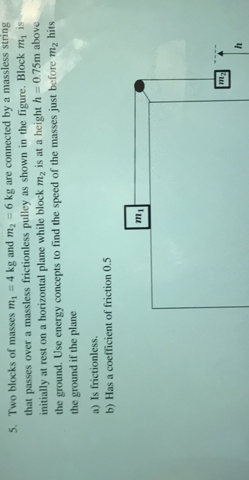 5. Two blocks of masses m1=4 kg and m2=6 kg are connected by a massless string. that passes over ...