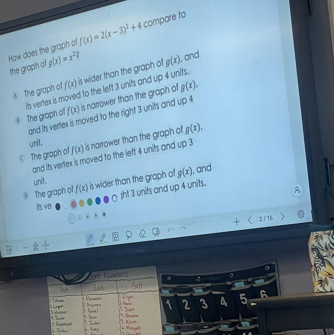 SOLVED: How does the graph of f(x)=2(x-3)^2+4 compare to (1) The graph ...