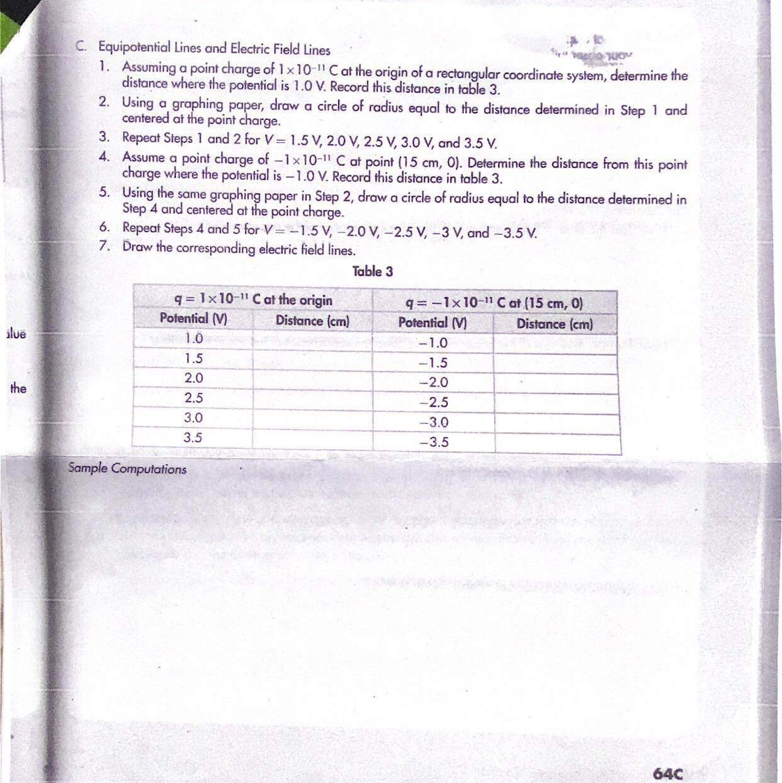 SOLVED: C. Equipotential Lines and Electric Field Lines 1. Assuming a point charge of 1 × 10 ...