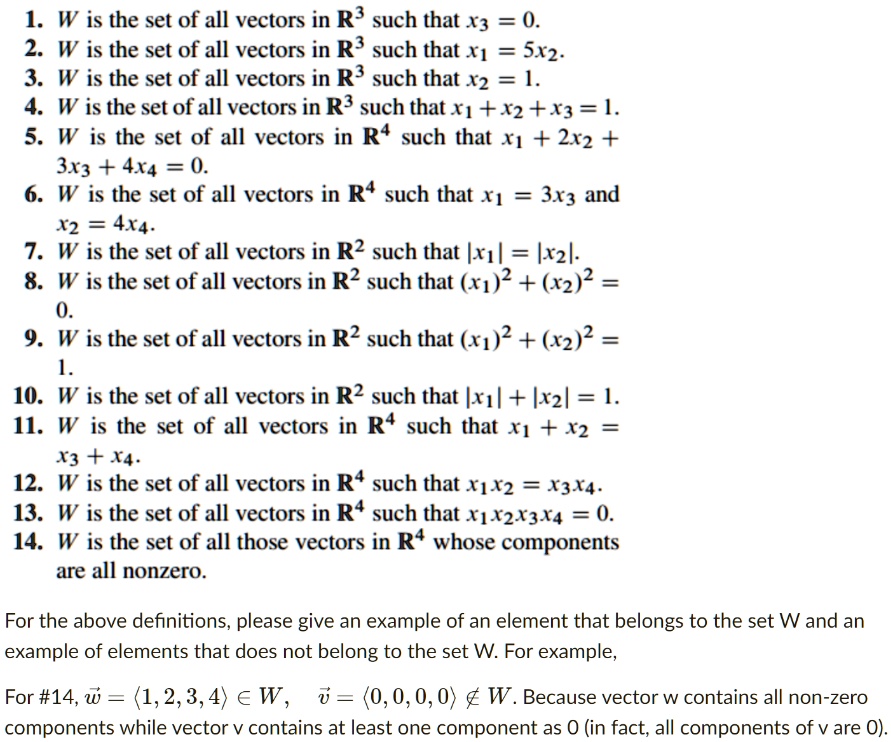 1 w is the set of all vectors in r3 such that 3 0 2 w is the set of all ...