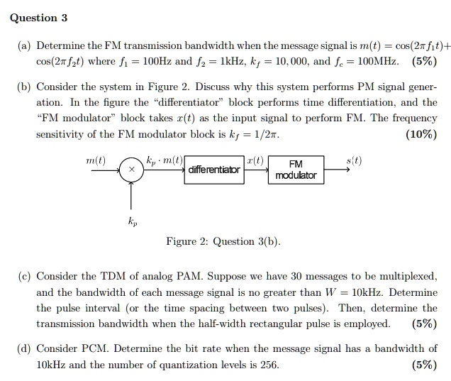 Question 3 (a) Determine the FM transmission bandwidth when the message ...