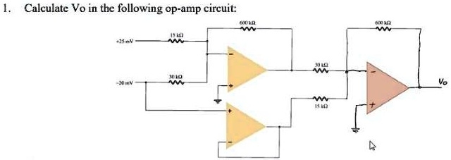 SOLVED: Calculate Vo in the following OP-amp circuit: SOLVED: Calculate Vo in the following OP-amp circuit: