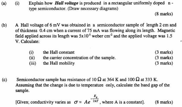 SOLVED: Explain how Hall voltage is produced in rectangular uniformly doped type semiconductor ...