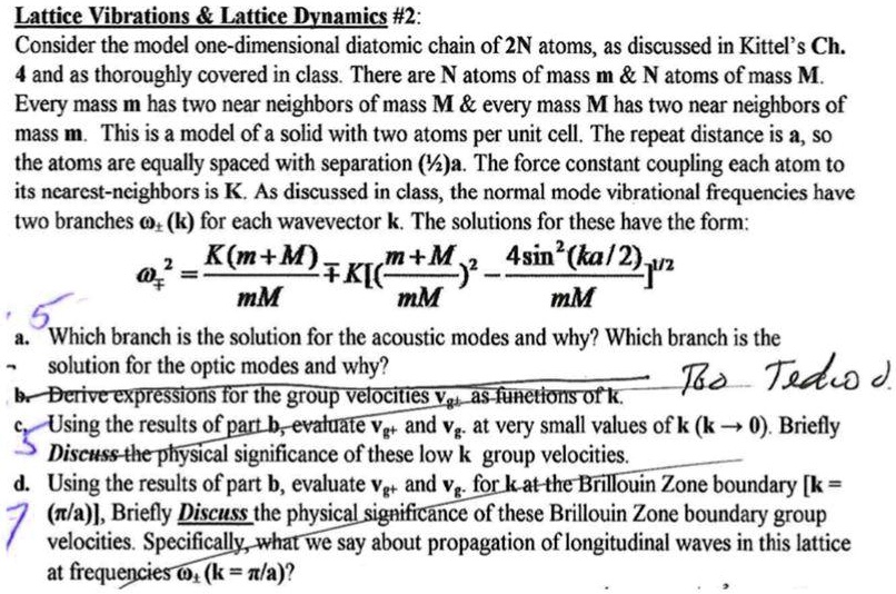 SOLVED:Lattice Vibrations & Lattice Dynamics #2: Consider the model one ...