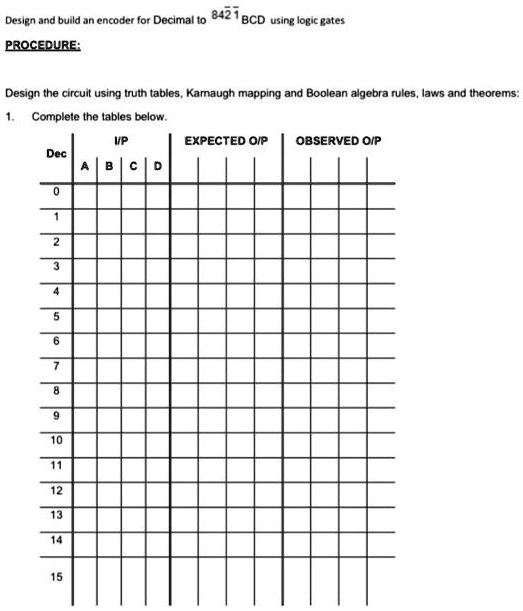 SOLVED: Circuit diagram for encoder (Decimal to 8 4 not 2 not 1) BCD ...