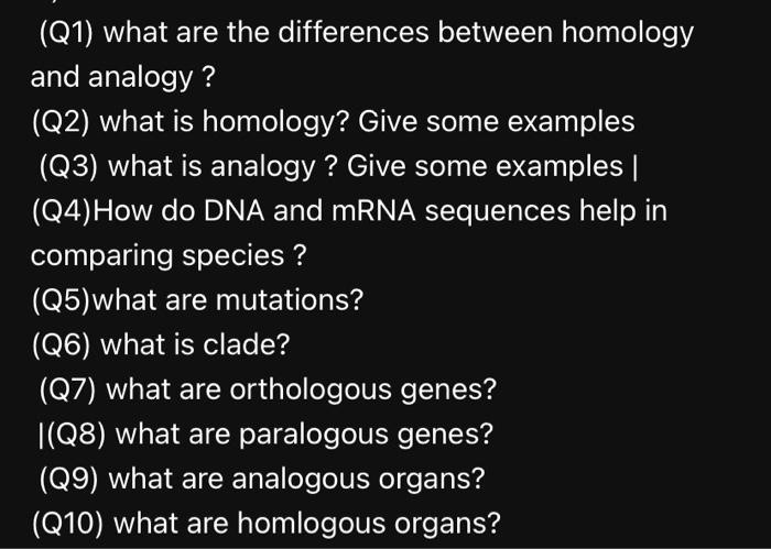 SOLVED: (Q1) what are the differences between homology and analogy ...