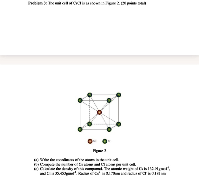 SOLVED: Problem 3: The unit cell of CsCl is as shown in Figure 2. (20 points total) Figure 2 (a ...
