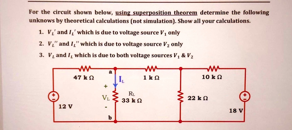 SOLVED: For the circuit shown below, using superposition theorem, determine the following ...