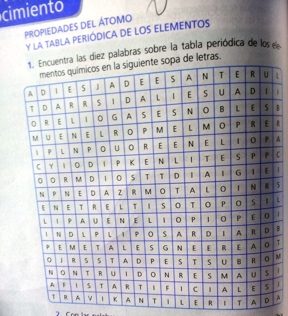 SOLVED: encuentra las palabras sobre la tabla periódica de los ...