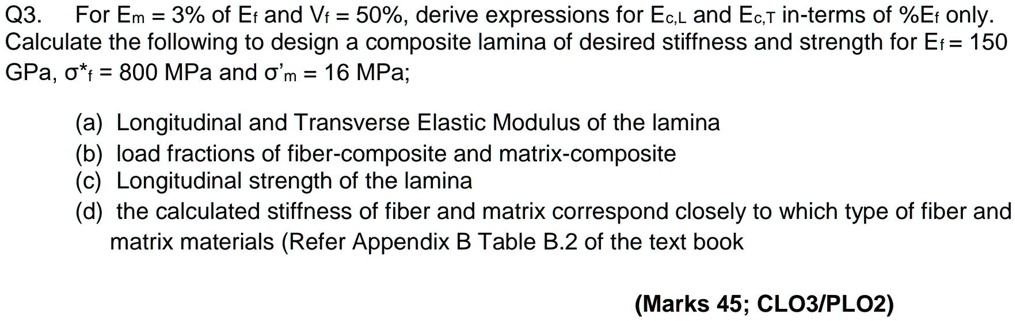 SOLVED: Q3. For Em = 3% of Ef and Vf = 50%, derive expressions for Ec,L ...