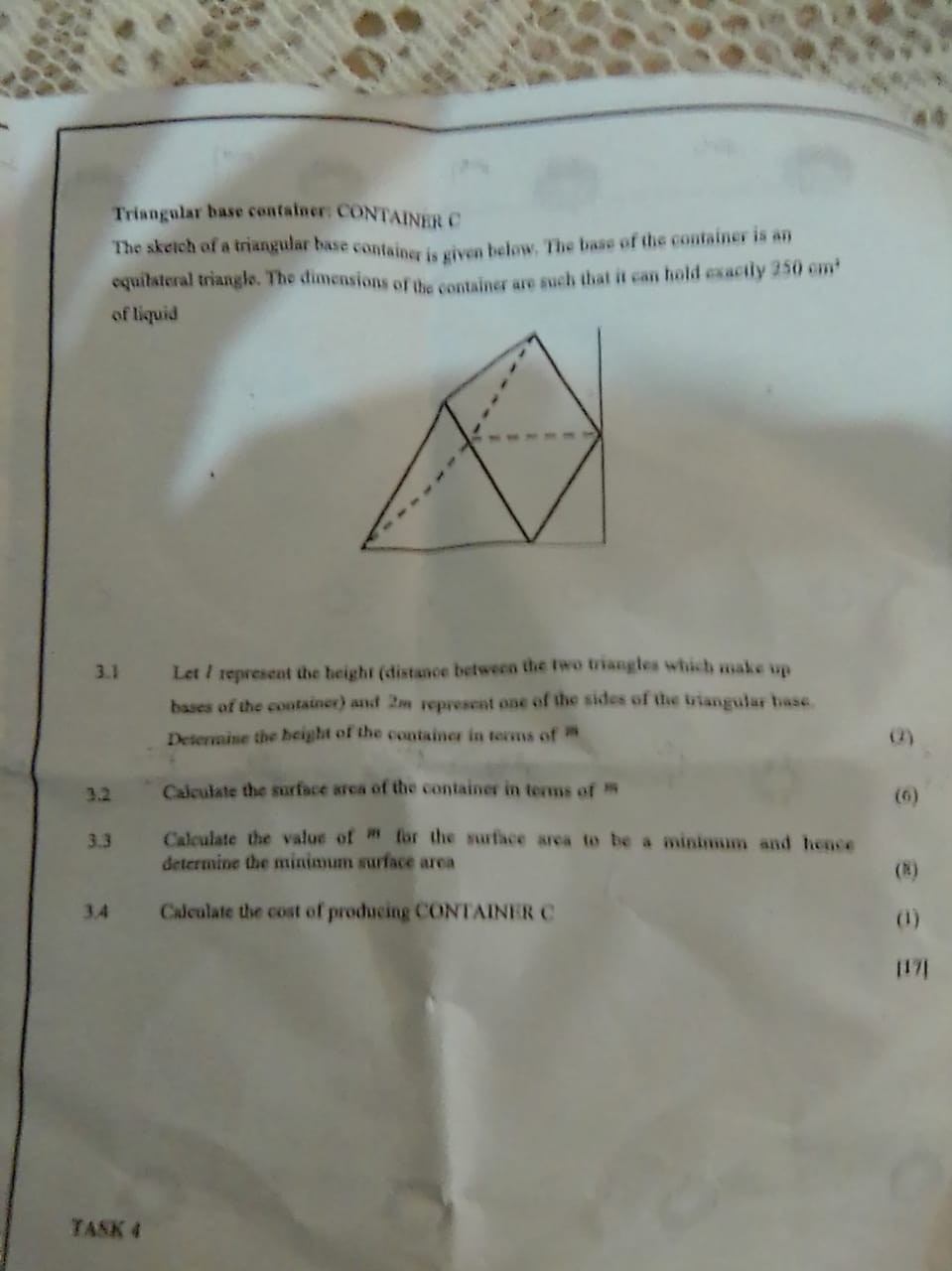 Triangular base centalaer: CONTAINER C The skecth of a triangular base ...