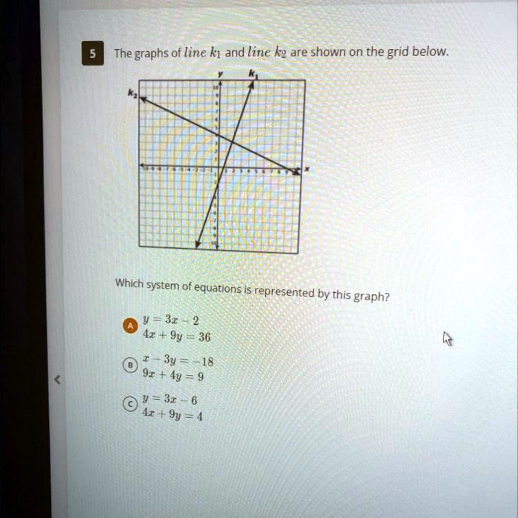 5 The graphs of line k1 and line k2 are shown on the grid below. Which ...