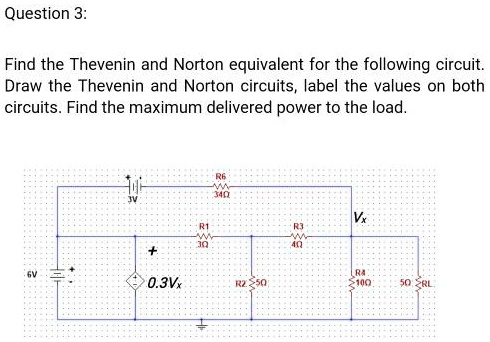 SOLVED: Question3: Find the Thevenin and Norton eguivalent for the following circuit Draw the ...