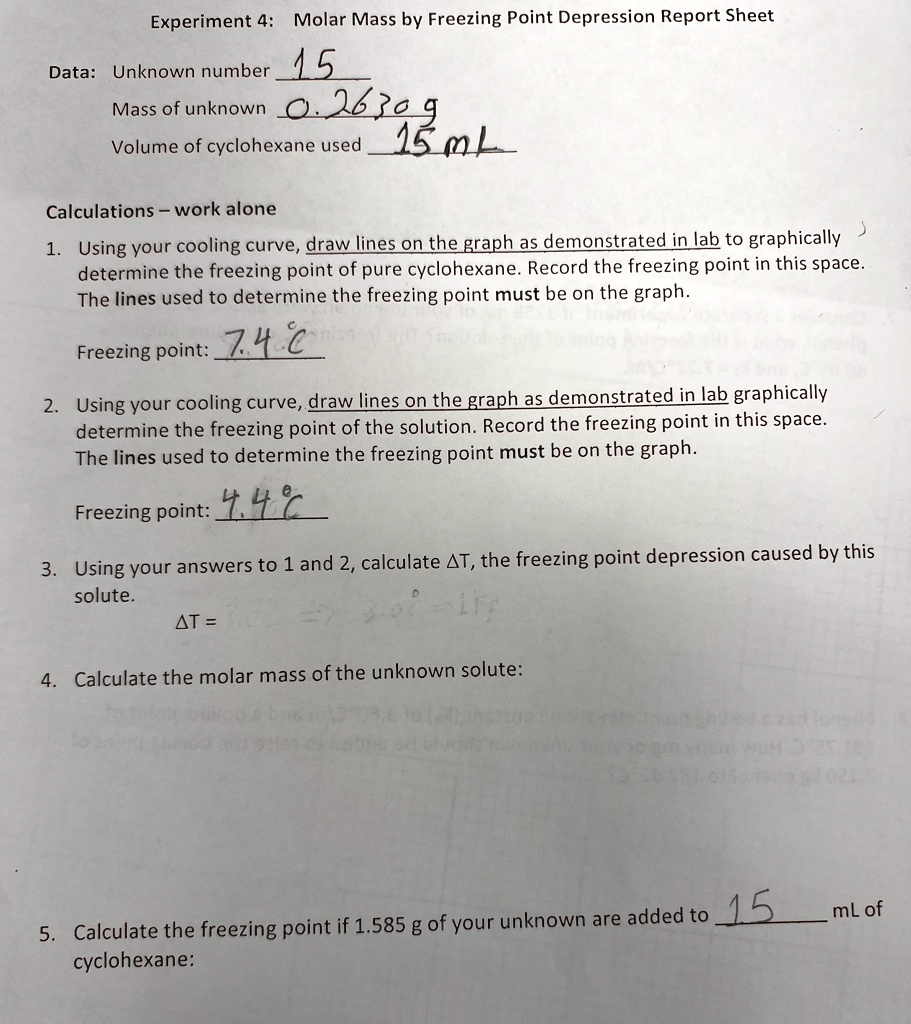 SOLVED: Experiment 4: Molar Mass by Freezing Point Depression Report ...