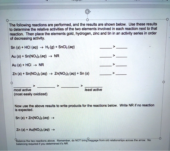 The Following Reactions Are Performed And The Results Are Shown Below