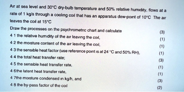 SOLVED: Air at sea level and 30Â°C dry-bulb temperature and 50% relative humidity flows at a ...