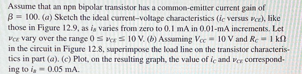 SOLVED: Assume that an npn bipolar transistor has a common-emitter current gain of β=100. (a ...