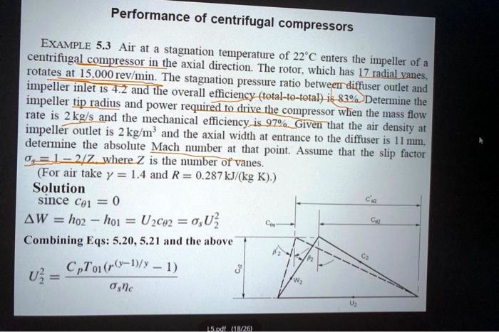 SOLVED: Performance of Centrifugal Compressors EXAMPLE 5.3: Air at a ...