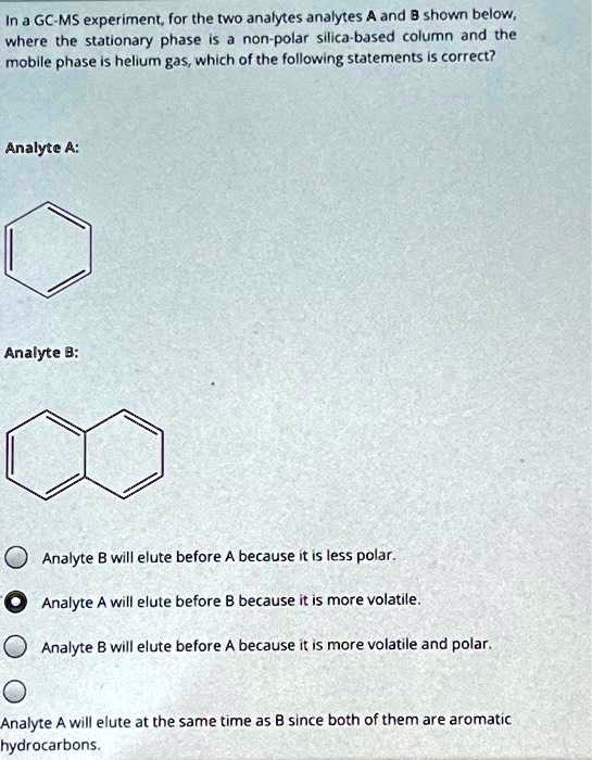 In a GC-MS experiment, for the two analytes analytes A and B...