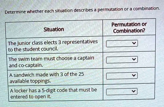 Determine Whether Each Situation Describes A Permutation Or A 6029