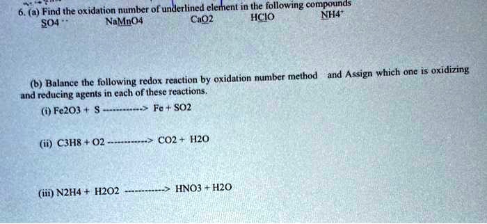SOLVED: Find the oxidation number of the underlined element in the ...