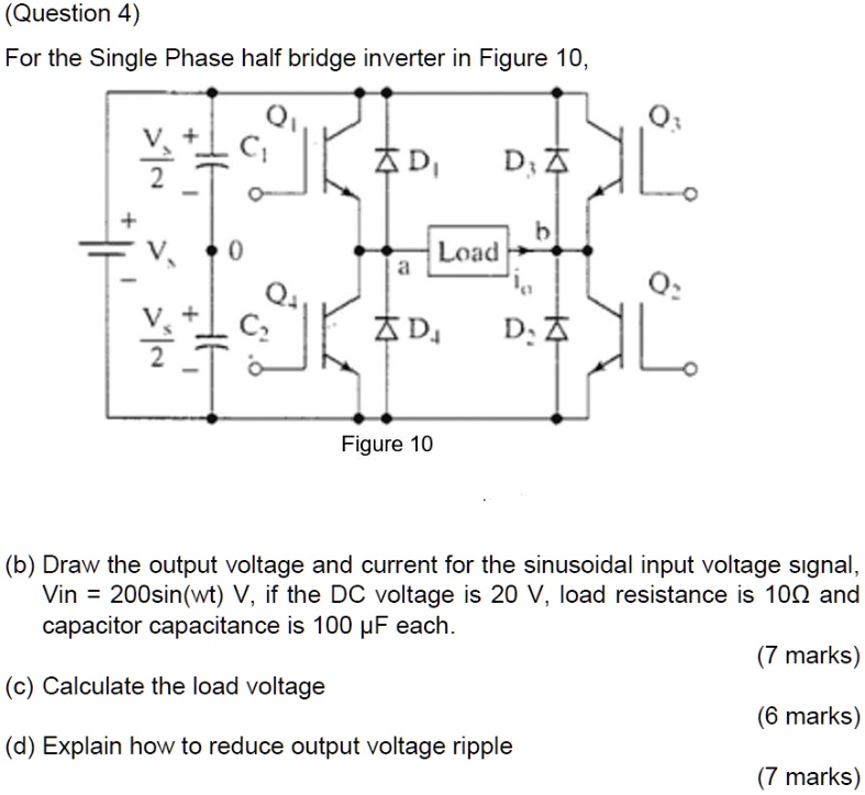 SOLVED: For the Single Phase half bridge inverter in Figure 10, VD1 ...
