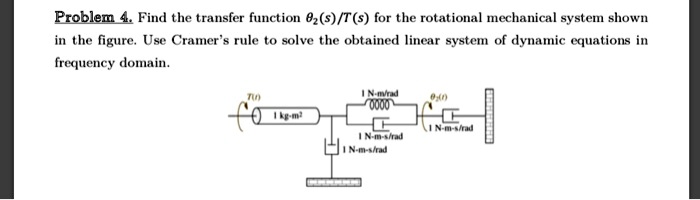SOLVED: Problem 4. Find the transfer function s/T(s) for the rotational mechanical system shown ...