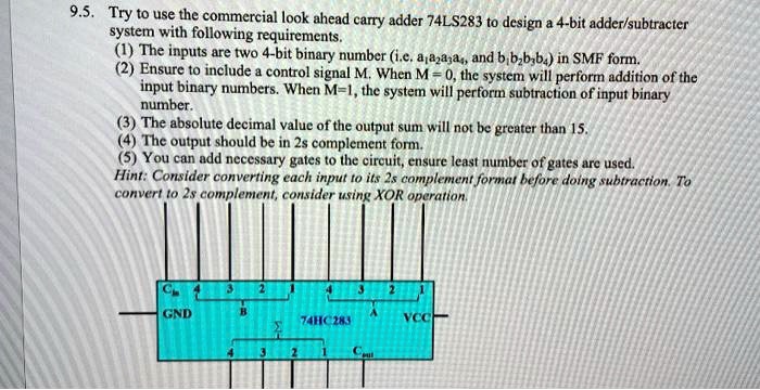 95 try to use the commercial look ahead carry adder 74ls283 to design a 4 bit addersubtracter ...